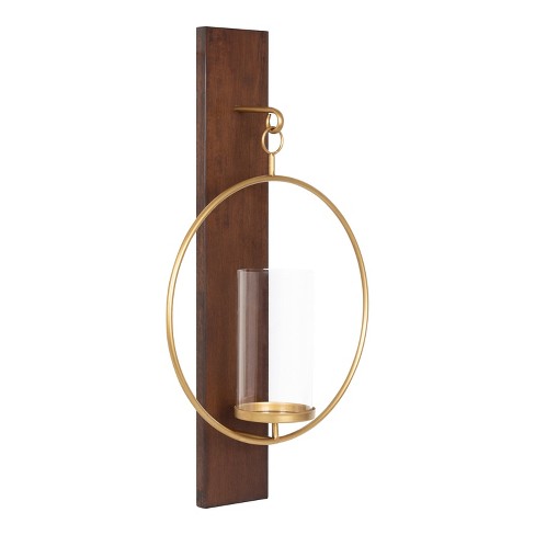 Kate And Laurel Maxfield Round Wood Wall Sconce, 13x24, Walnut Brown ...