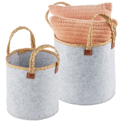 mDesign Round Felt Foldable Basket with Braided Handle : Target