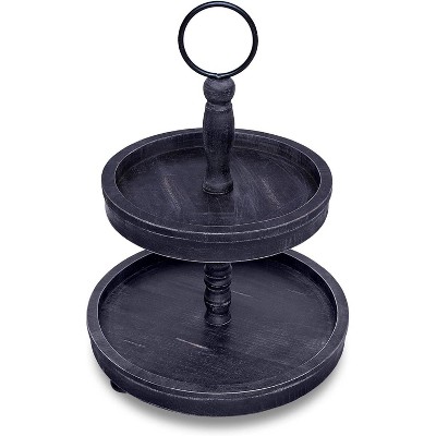Hallops Wood 2 Tiered Tray Serving Cake Stand, Black : Target