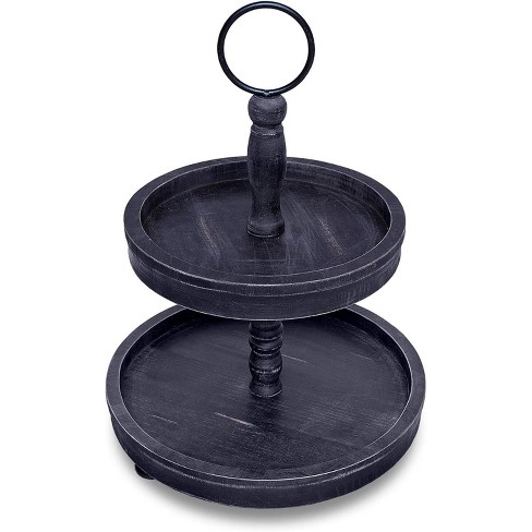 Hallops Wood 2 Tiered Tray Serving Cake Stand, Black : Target