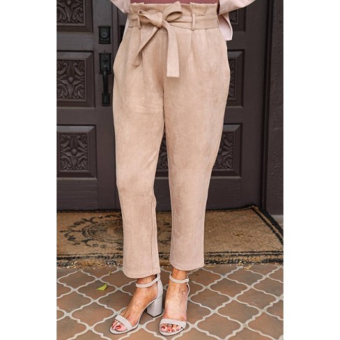 Women's Faux Suede Paper Bag Waist Pant With Tie - Dolce Cabo : Target