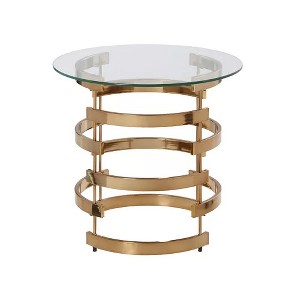 HomeRoots 21" Champagne Glass And Iron Round End Table : Target