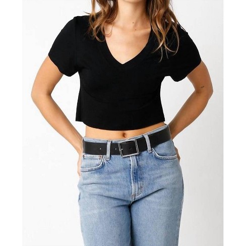 Women's Alana Cropped V Neck Tee - Olivaceous M : Target