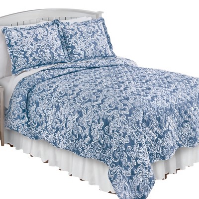 Collections Etc White Paisley Design Scalloped Edge Quilt : Target