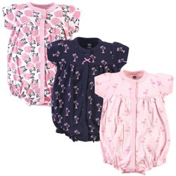 Hudson Baby Infant Girl Cotton Rompers 3pk, Pink Floral, 18-24 Months ...