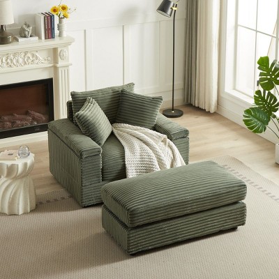 43.3"corduroy Green Single Sofa With Back Pillow,chaise Sofa,2 Toss ...