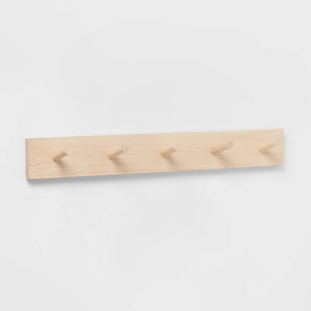 Wood 5 Hooks Rail Natural - Brightroom™: Wall Mounted Decorative Hook ...