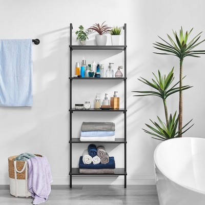 68.5" Everett 5 Tier Open Display Wall Mount Ladder Shelf Black/black ...