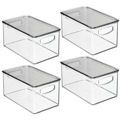 Mdesign Plastic Kitchen Food Storage Bin With Handles, Lid, 4 Pack : Target