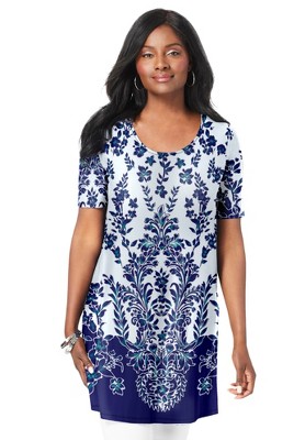 Jessica London Women's Plus Size Mega Knit Tunic, 12 - Navy Floral ...