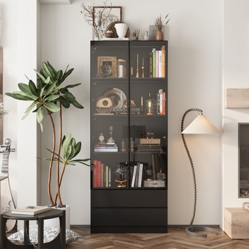 Fufu&gaga 31.5"w Black Sleek Tall Modular Combo Display Cabinet With ...