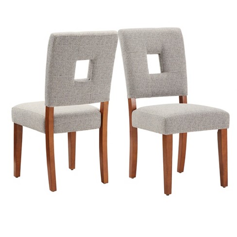 Set Of 2 Troy Upholstered Fabric Keyhole Dining Chairs Light Gray ...