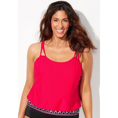 Swimsuits for All Women's Loop Strap Blouson Tankini Top - 18, Black ...