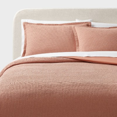 Full/Queen Washed Waffle Weave Duvet Cover and Sham Set Light Pink ...