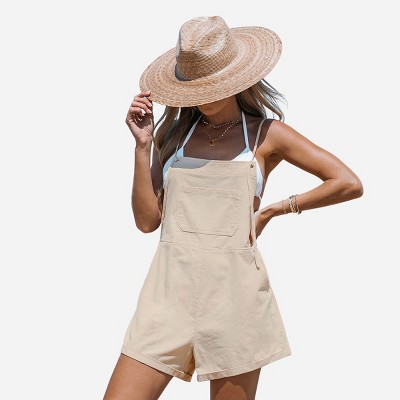 Women's Cotton Self-tie Overalls Romper - Cupshe-m-beige : Target