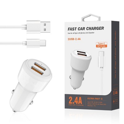 Reiko Typec Portable Car Charger With Built In 3 Ft Cable In White : Target