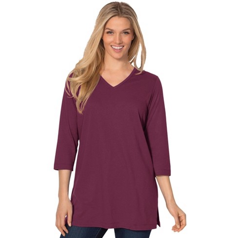 Woman Within Women's Plus Size Perfect Three-quarter Sleeve V-neck ...