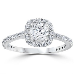 Pompeii3 1 1/10ct Cushion Halo Diamond Halo Engagement Wedding Ring Set 14k White Gold - Size 8 ...