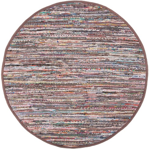 Rag Area Rug Rar121 Hand Woven Area Rug - Rust/multi - 3' Round ...