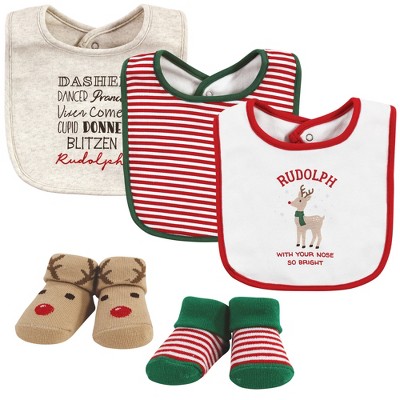 Hudson Baby Unisex Baby Cotton Bib And Sock Set, Rudolph, One Size : Target