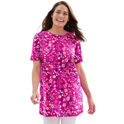 Woman Within Women's Plus Size Perfect Printed Crewneck Tunic - L ...