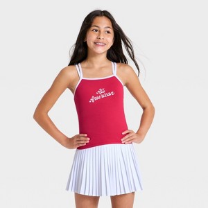 Girls' 4th of July Strappy Crop Active Tank Top - All In Motion™ Red M ...
