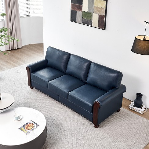 Eulalia Transitional Leather 82"wide Sofa With Rolled Arms And Solid ...