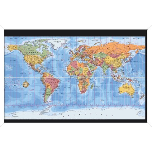 Trends International Map - World Time Zones Framed Wall Poster Prints ...