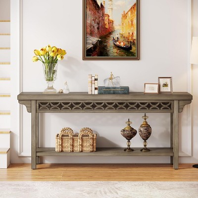 Johnelle Sofa Table Gray: Distressed Elm Veneer, Square Baluster Legs ...