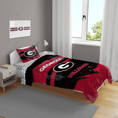 Ncaa Georgia Bulldogs Slanted Stripe Twin Bedding Set In A Bag - 4pc ...