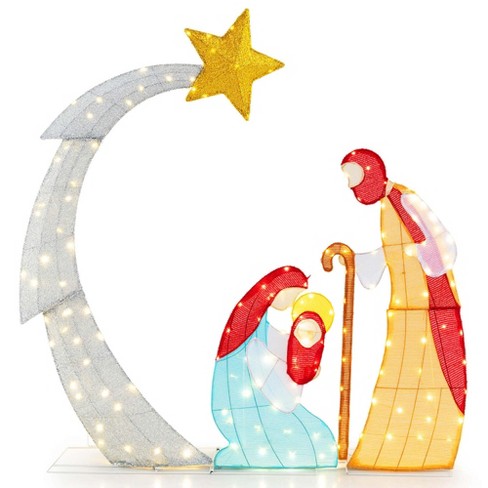 Costway 5 Ft Lighted Christmas Nativity Scene Outdoor Christmas Holy ...