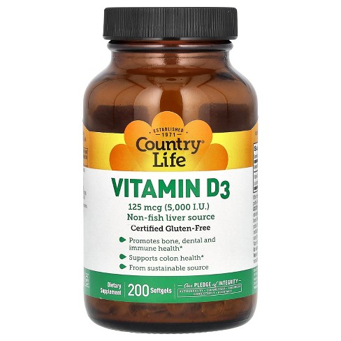 Country Life Vitamin D3, 125 Mcg (5,000 Iu), 200 Softgels : Target