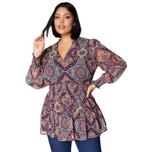 June + Vie By Roaman's Women's Plus Size Smocked Georgette Tunic - 26/ ...