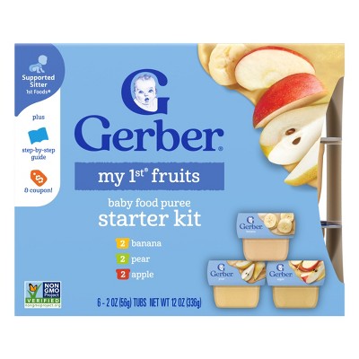 Gerber Baby Food Stage 1 My 1st Fruits Starter Kit Puree 2oz Tubs (6 ...