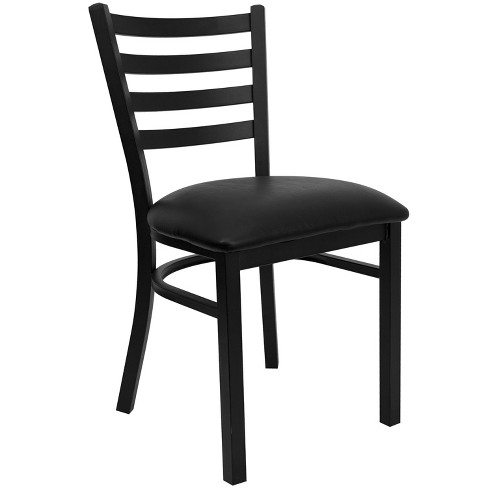 Flash Furniture HERCULES Series Black Ladder Back Metal Restaurant Chair Black Vinyl Seat