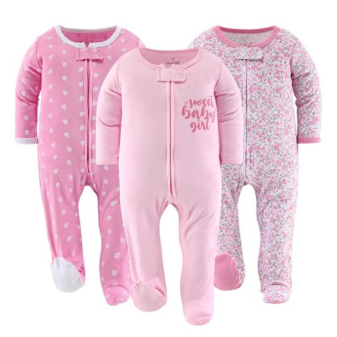 The Peanutshell Floral Love Footed Baby Sleepers For Girls : Target