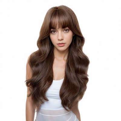 Alilang Women's Long Wavy Wig With Bangs , Heat-resistant For Daily Or ...