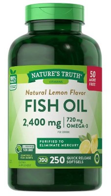 Nature's Truth Fish Oil 2400mg | Natural Lemon Flavor | 250 Softgels ...