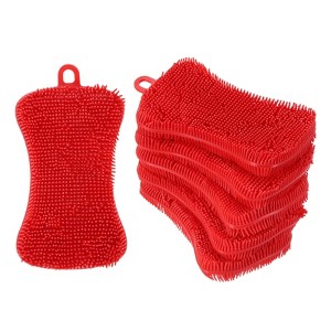 Unique Bargains Silicone Dish Scrubber, Reusable Dishes Sponges ...