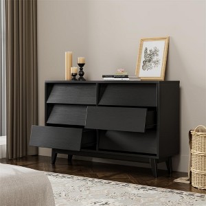 6-Drawer Dresser for Bedroom, 47.2" Wide Wooden Chest with Bevel Design ...