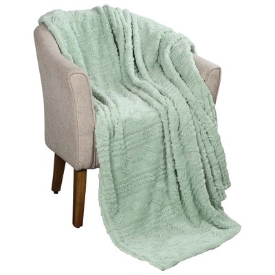 Boho Knit Jacquard Fleece Fluffy Blanket, Extra Long Throw, Seafoam ...