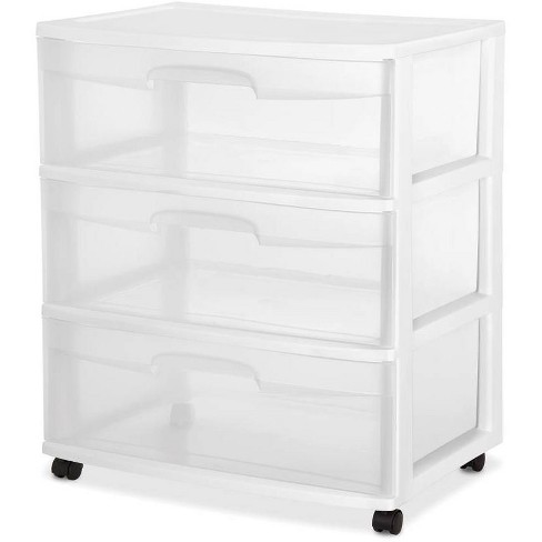 Sterilite Wide 3 Drawer Storage Cart, Plastic Rolling Cart With Wheels ...