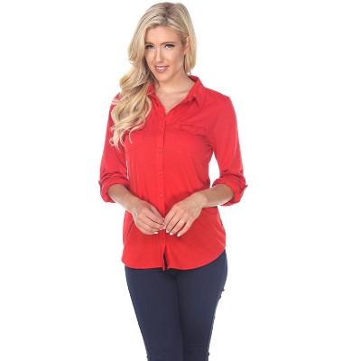 Women's Skylar Stretchy Button-down Top Red Medium - White Mark : Target
