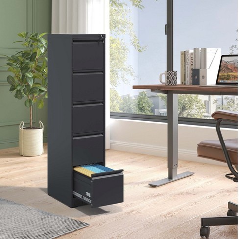 5 Drawer Vertical File Cabinet With Lock, Metal Locking Filing Cabinet ...