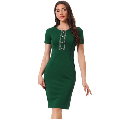 Allegra K Women's Work Business Round Neck Tweed Trim Short Sleeve ...