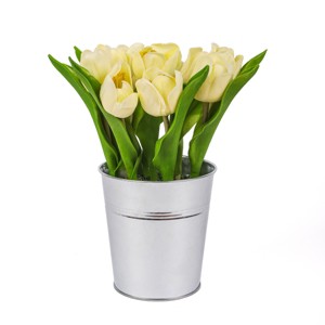 9" Artificial Light Yellow Tulips in Metal Pot - National Tree Company ...