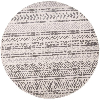 World Rug Gallery Geometric Distressed Bohemian Gray 6'6" Round Rug ...