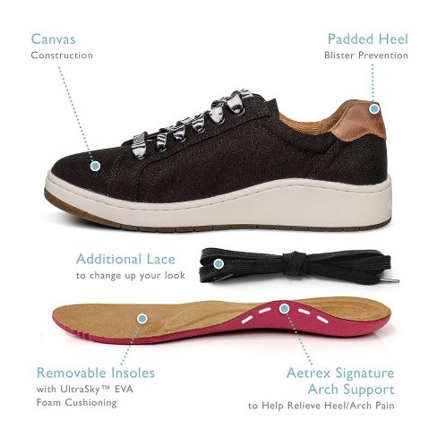 Aetrex Renee Arch Support Sneakers Black 5-5.5 : Target