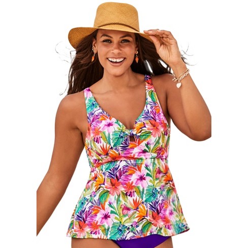 Swimsuits For All Women's Plus Size Knot Front V-neck Underwire Tankini ...