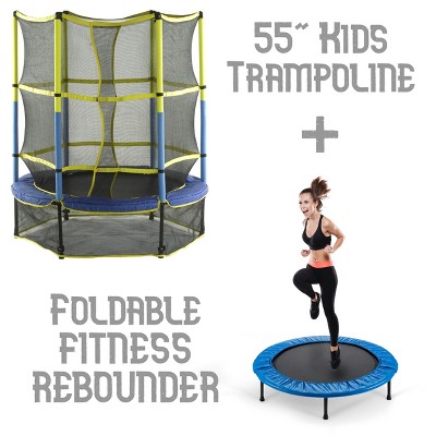 55" Mini Kids Trampoline + Round Foldable Fitness Rebounder With Blue ...